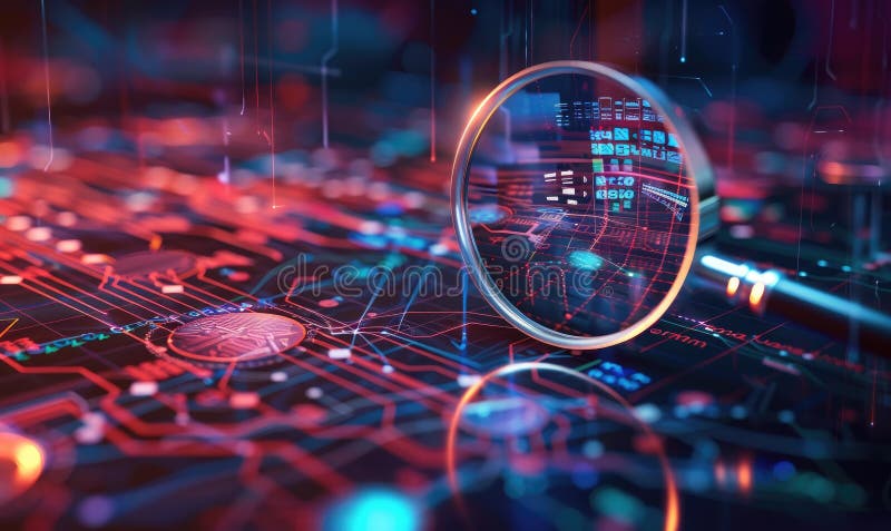A Large Magnifying Glass is Closely Examining a Computer Screen Stock ...