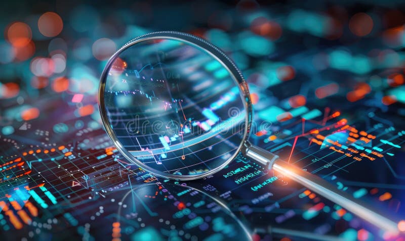 A Large Magnifying Glass is Closely Examining a Computer Screen Stock ...