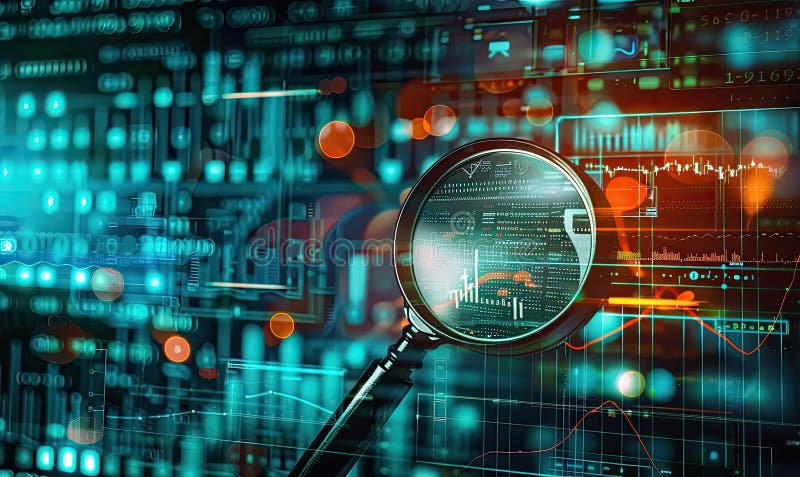 A Large Magnifying Glass is Closely Examining a Computer Screen Stock ...
