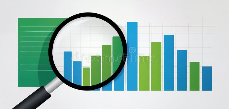 Magnifying Glass Examining Statistical Graph for Data Analysis and ...