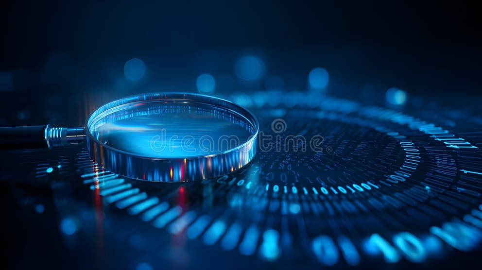 Magnifying Glass Exploring Binary Code in Digital World Stock Photo - Image of cybersecurity ...
