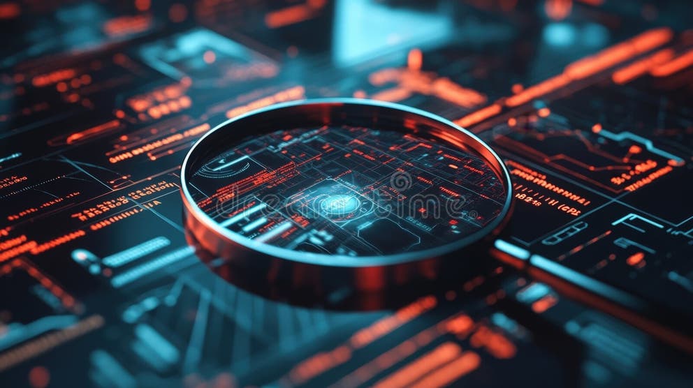 Magnifying Glass Exploring Futuristic Cyber Security Interface Stock ...