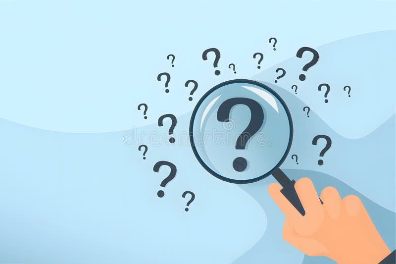 Magnifying Glass Exploring Numerous Question Marks Blue Background ...