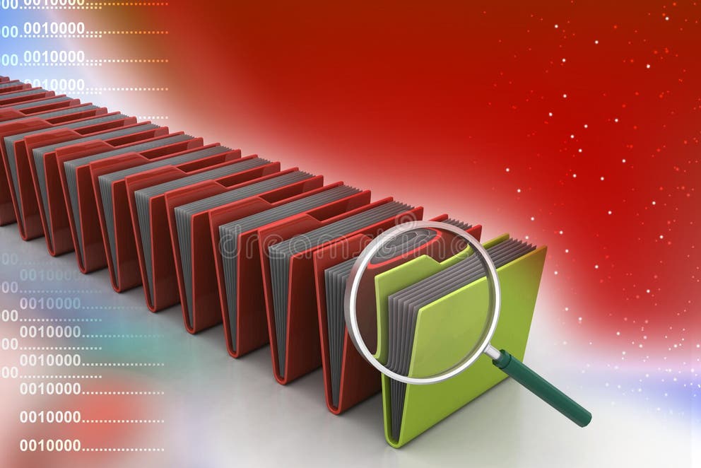 Magnifying Glass with File Folder Stock Illustration - Illustration of ...