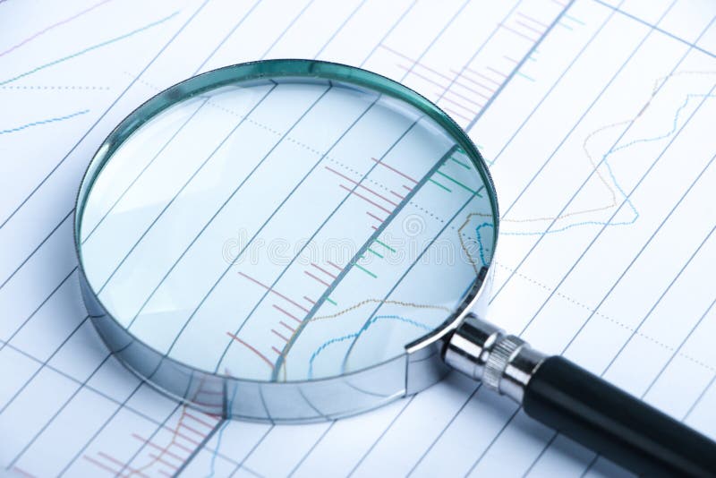 Magnifying Glass with Financial Graph Stock Image - Image of report ...