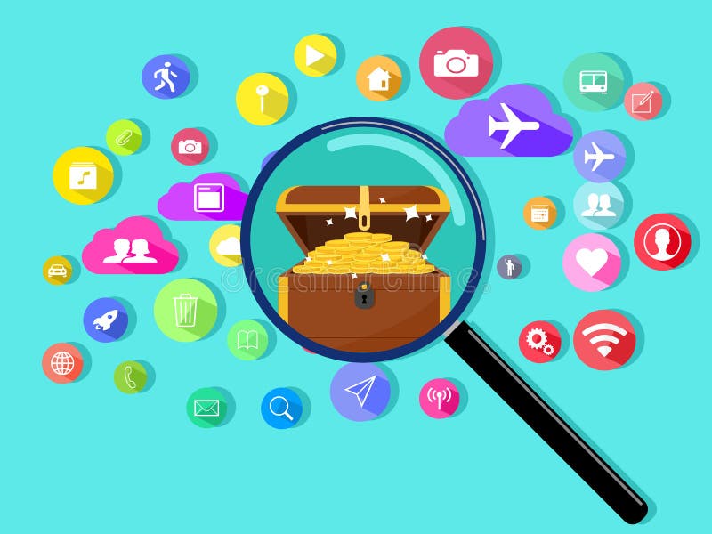 Treasure Map and Magnifying Glass Stock Illustration - Illustration of ...