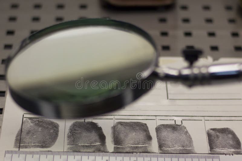 Magnifying Glass With A Fingerprint Card Close Up Stock Image Image Of Person Optical 259191721