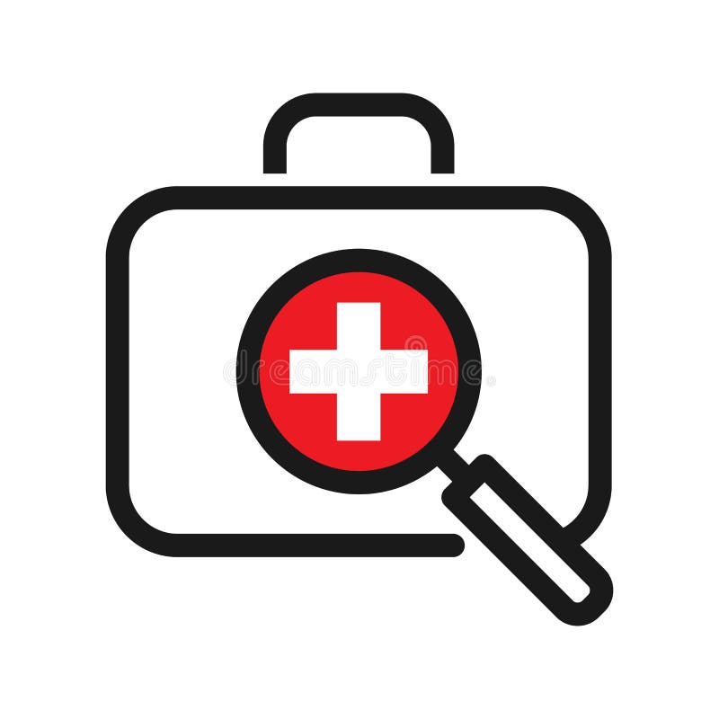 Magnifying Glass with a First Aid Kit Icon Vector Stock Vector ...