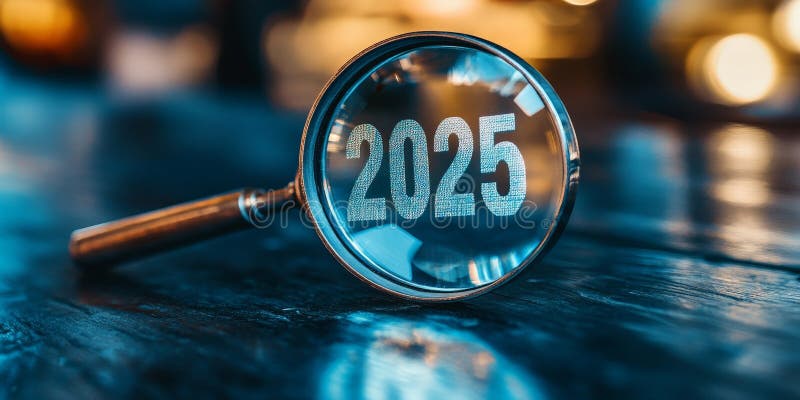 Magnifying Glass Focus on 2025 Stock Illustration - Illustration of ...