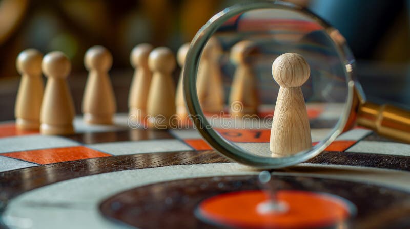 Magnifying Glass Focus on Target Icon with Human Shaped Wooden Doll for ...