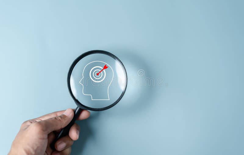 Magnifying Glass Focus To Human Brain and Target Objective Icon Inside ...