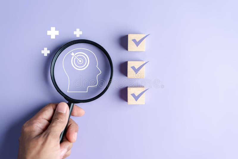 Magnifying Glass Focus To Human Brain and Target Objective Icon Inside ...