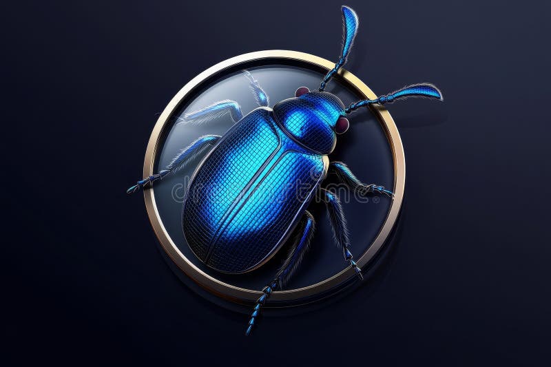 The Magnifying Glass is Focused on a Blue Bug that Rests on a Black ...
