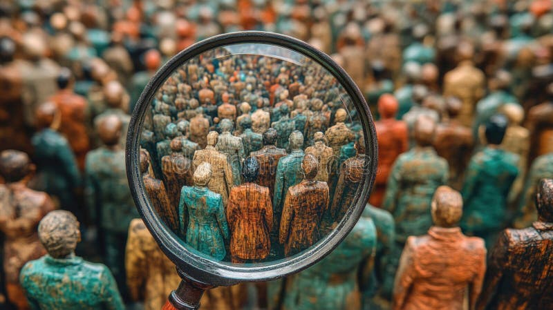 Magnifying Glass Focused on Crowd of Diverse Abstract Figures Stock ...