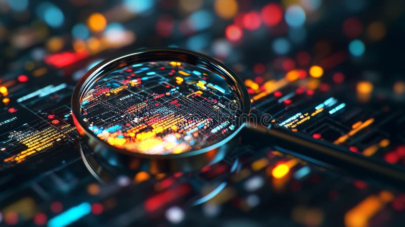 Magnifying Glass Focused on Digital Data Streams in a Futuristic ...
