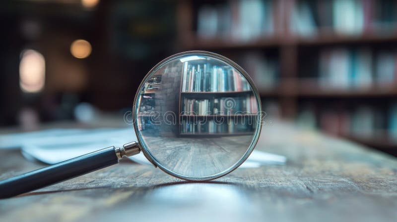 Magnifying Glass Focused Library Bookshelf Stock Photos - Free ...