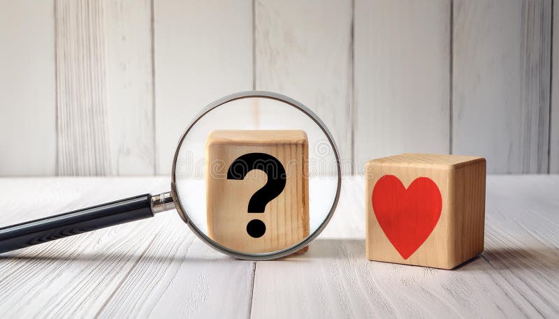 Magnifying Glass Focused on Question and Heart Blocks Stock ...