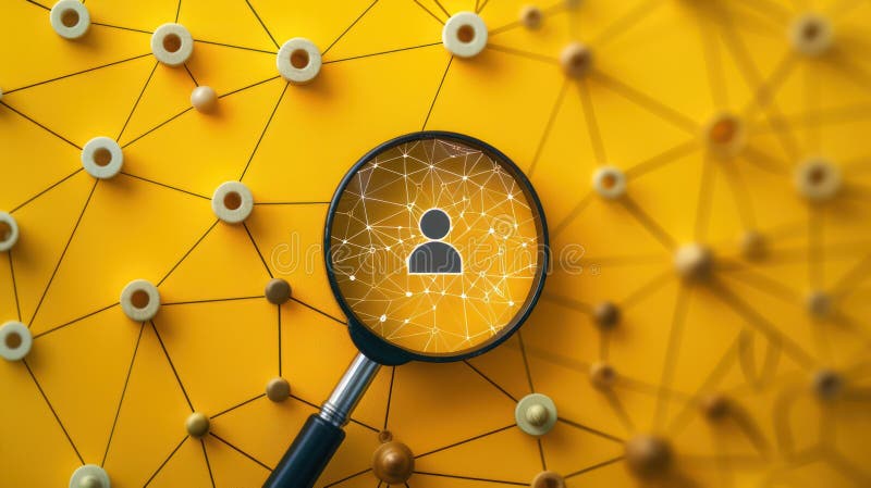 Magnifying Glass Focused on a User Icon Over a Network, Symbolizing ...