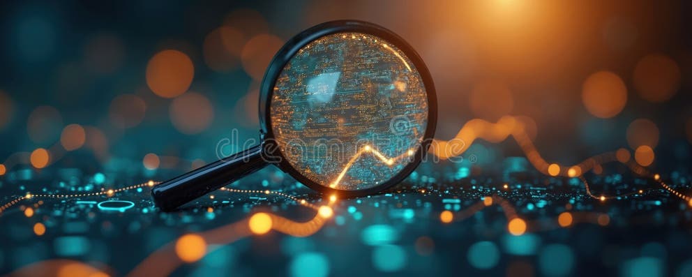 Magnifying Glass Focuses on Abstract Digital Data, Representing Search ...