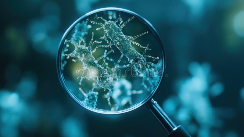 Magnifying Glass Searches and Examines Microorganisms Focused on ...