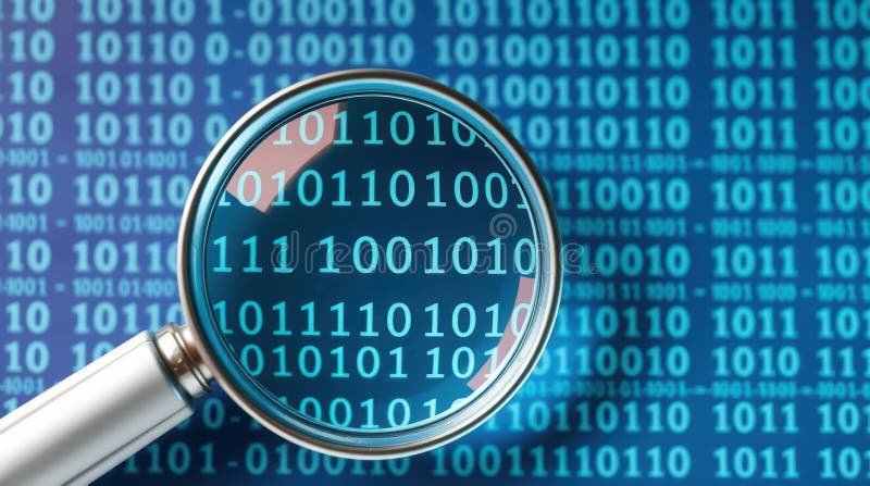 Magnifying Glass Focuses on Binary Code Highlighting Data in a Digital Environment Stock ...
