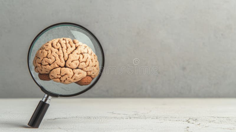 A Magnifying Glass Focuses on a Brain Symbolizing Exploration of ...
