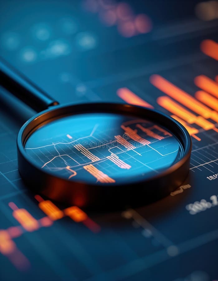 Magnifying Glass Focuses on Financial Data Visualizations. Detailed ...