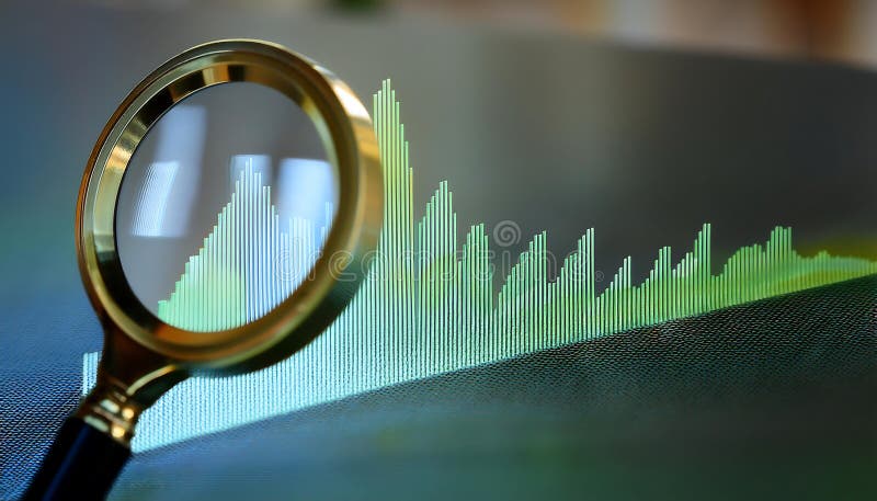 Magnifying Glass Focuses on an Increasing Bar Chart with Data Points ...