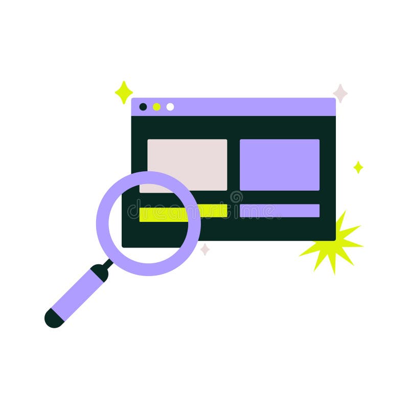 Magnifying Glass Over Browser Window in Flat Vector Illustration ...