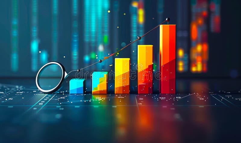 Magnifying Glass Focusing on Colorful Bar Graph and Pie Chart Data ...