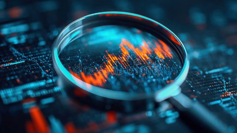 Magnifying Glass Focusing on a Digital Data Pattern, Highlighting ...