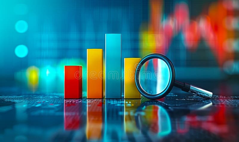 Magnifying Glass Focusing on Financial Charts and Graphs with Blurred ...