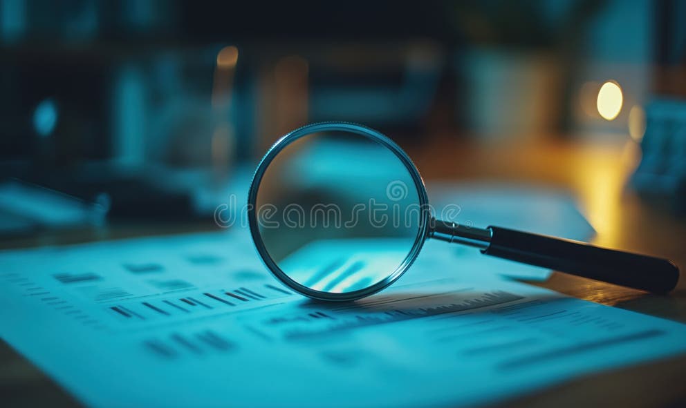 Magnifying Glass Focusing on Financial Documents, Analysis, and Data ...