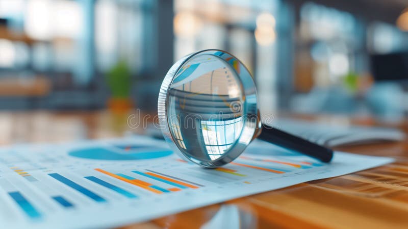Magnifying Glass Focusing on Financial Report with Highlighted Figures ...