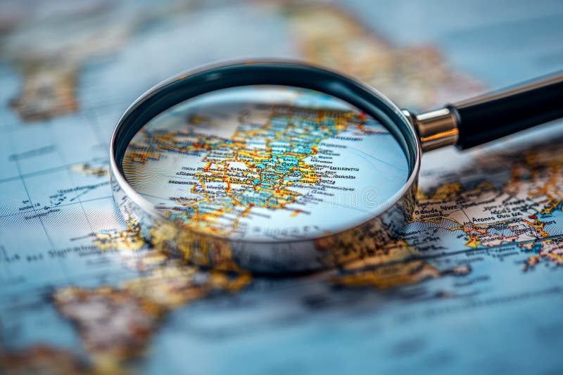 A Magnifying Glass Focusing on Map. Ai Generative Stock Image - Image ...