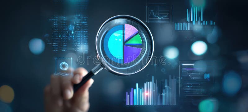 The Magnifying Glass Focusing on Pie Chart and Data Analysis ...