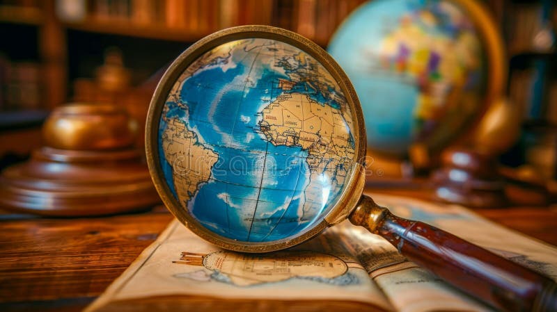 Magnifying Glass Focusing on World Map. Generative Ai Stock ...