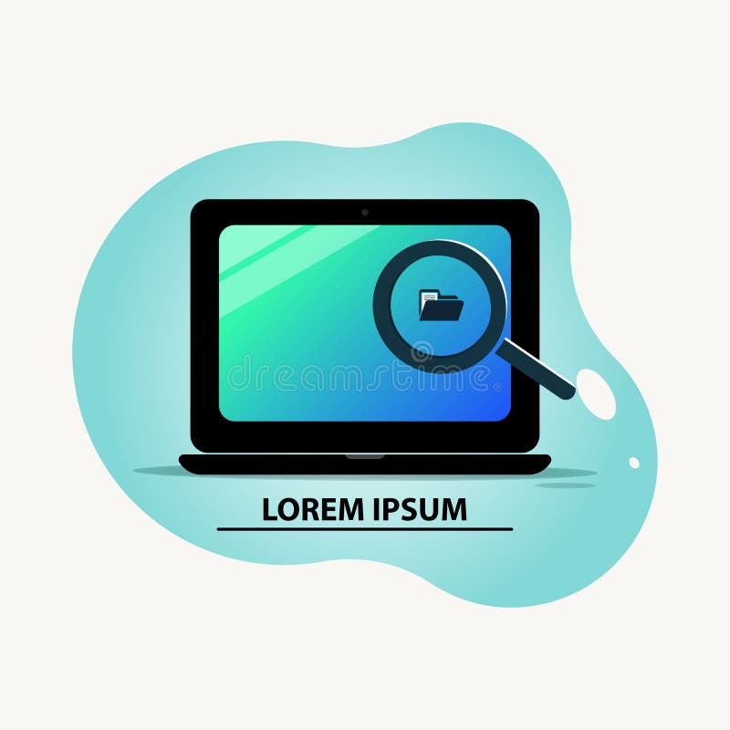 Magnifying Glass with Folder Icon and Laptop Design Vector Illustration ...