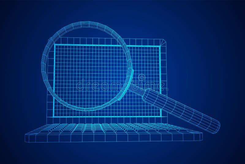 Magnifying Glass in Front of Laptop Screen Stock Vector - Illustration ...