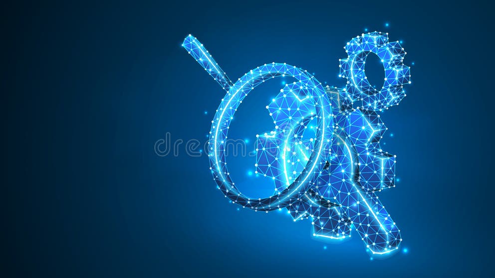 Magnifying Glass on Gear with Adjustable Wrench. Technology Solution ...