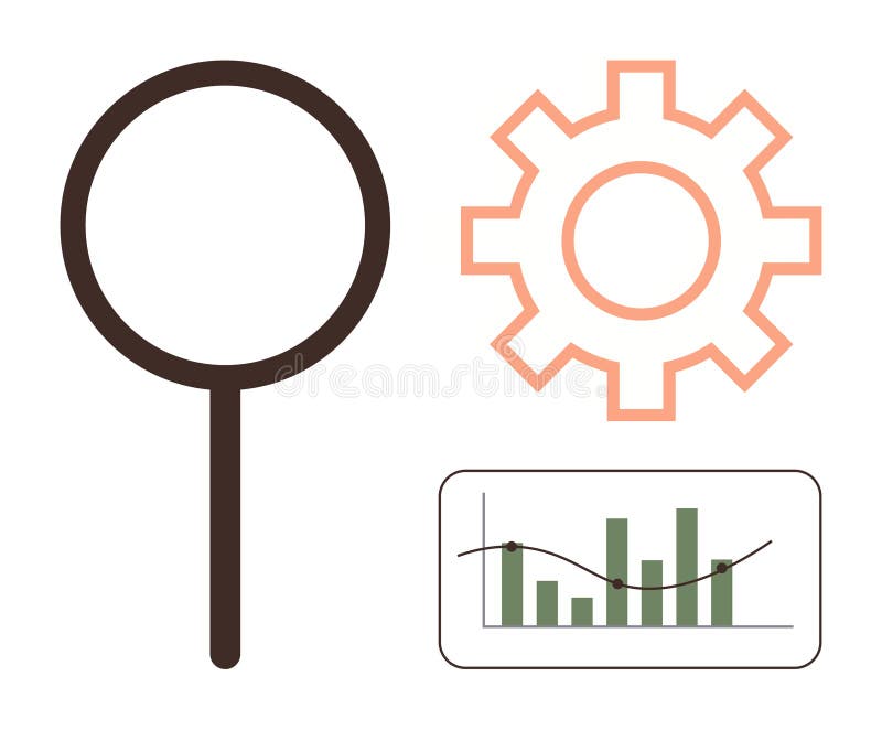 Magnifying Glass, Gear, and Bar Graph Representing Analysis ...