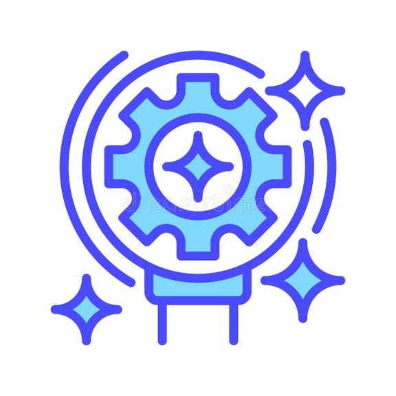 Magnifying Glass with Gear Line Icon, Outline Symbol for System Optimization, Technical ...