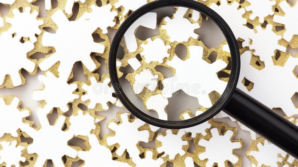 Magnifying Glass on Gold Snowflake Background Stock Image - Image of ...