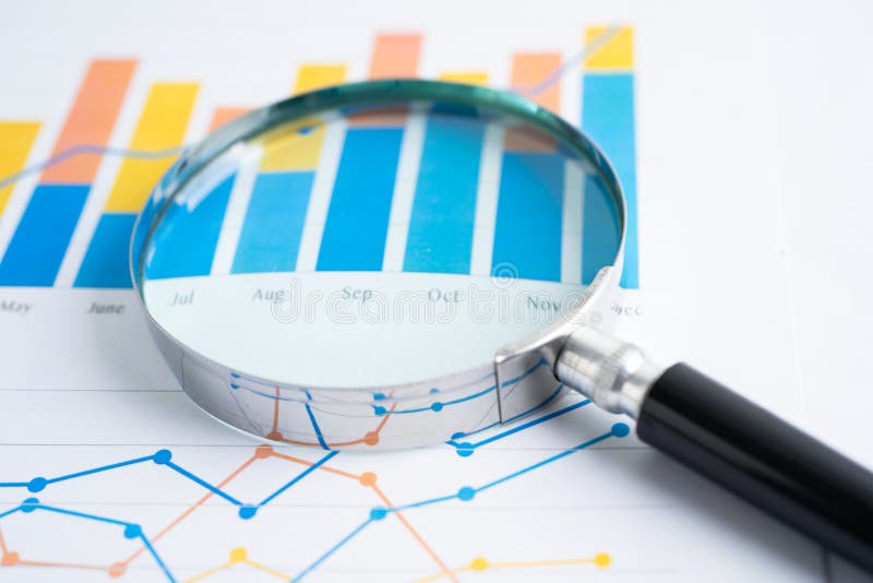 Magnifying Glass on Graph. Finance Business and Trading Stock Photo ...