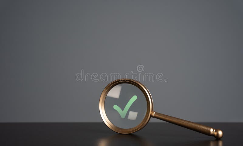 Magnifying Glass and Green Check Mark. Stock Photo - Image of criteria ...