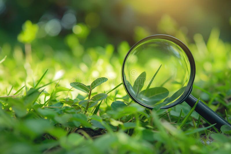 Magnifying Glass on Green Grass Background Stock Illustration ...