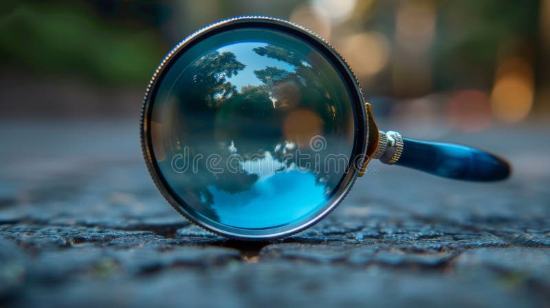 A Magnifying Glass is on the Ground with a Reflection of Trees, AI ...
