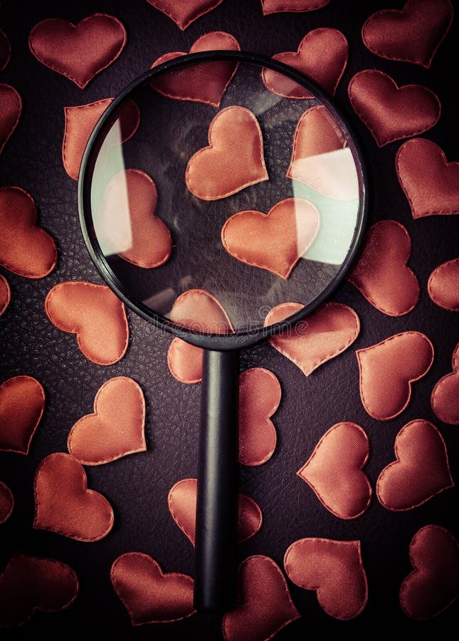 Magnifying Glass on the Hearts Stock Image - Image of optical ...