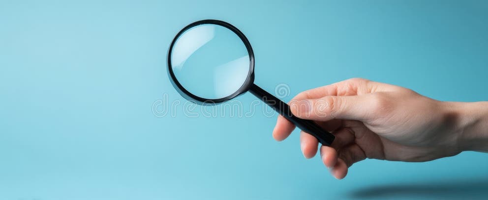 The Magnifying Glass Held in Hand Against a Blue Background for ...