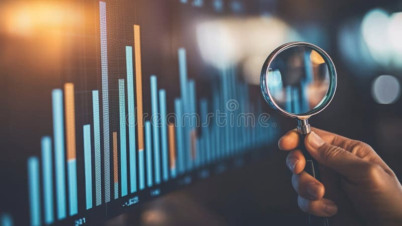 Magnifying Glass Held Over Colorful Bar Graph Showing Financial Growth ...